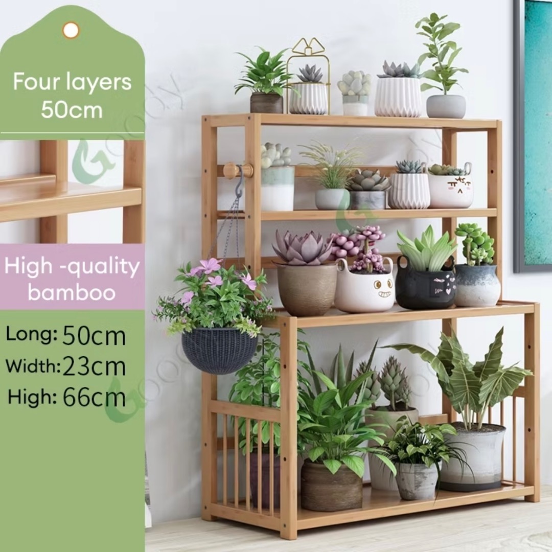 4-Layer Plant Rack | Bamboo Flower Pot Rack | Wooden Plant Stand Shelf ...