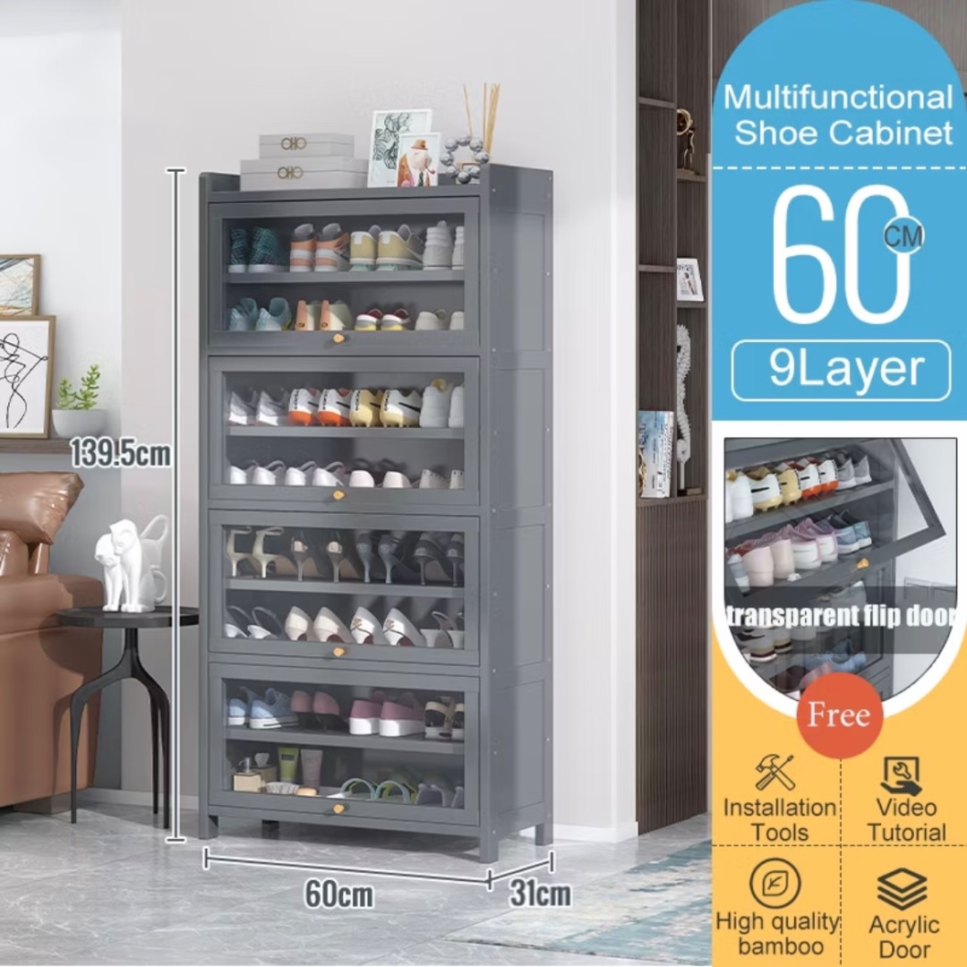 9-Tier Shoe Cabinet | Acrylic Flip Door Shoe Cabinet | Multifunction ...