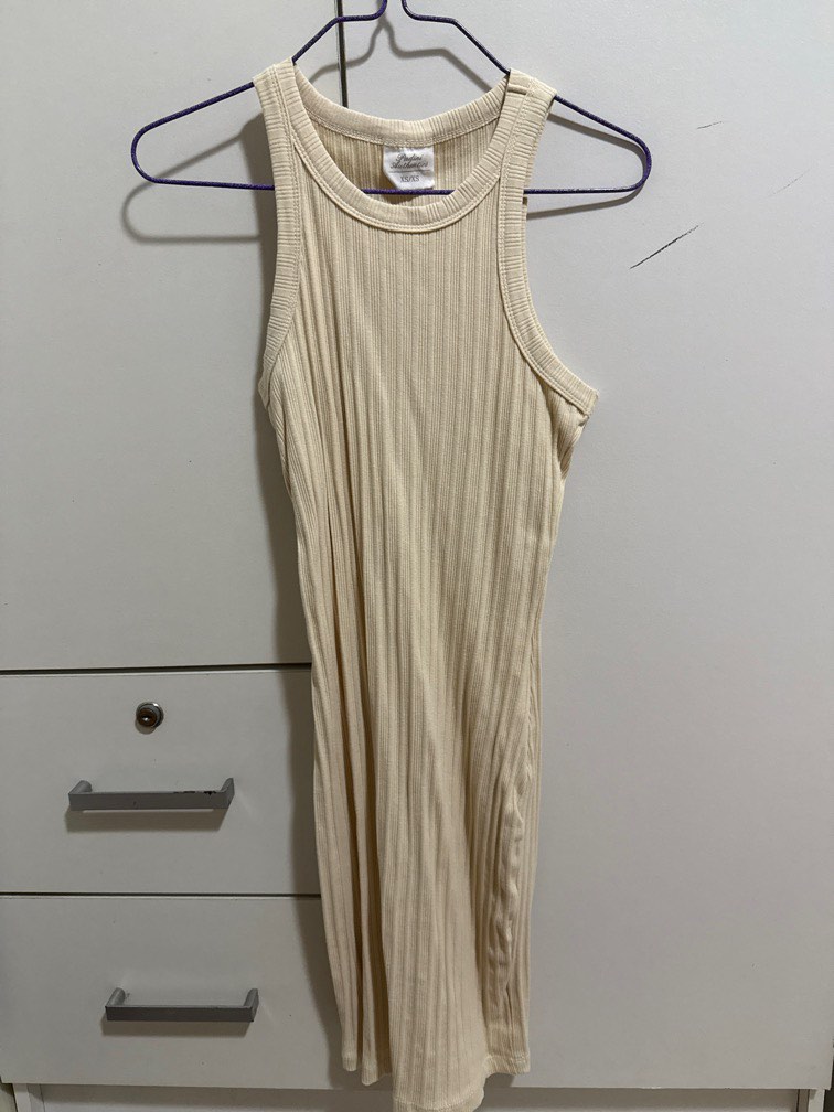 bnwot padini ribbed cream bodycon dress, Women's Fashion, Dresses ...