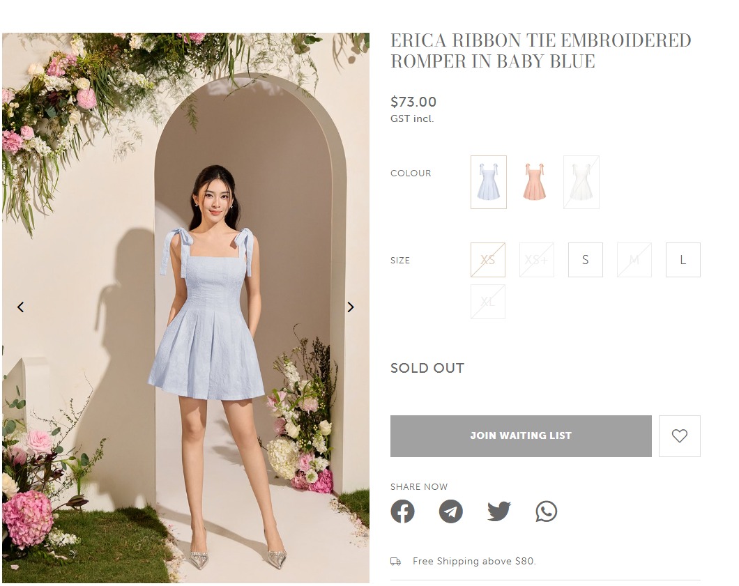 Chello - Erica Ribbon Tie Embroidered Romper in Baby Blue (L), Women's Fashion, Dresses & Sets ...