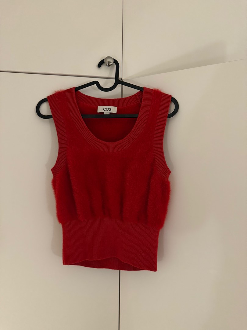 COS Red Furry Top, Women's Fashion, Tops, Sleeveless on Carousell