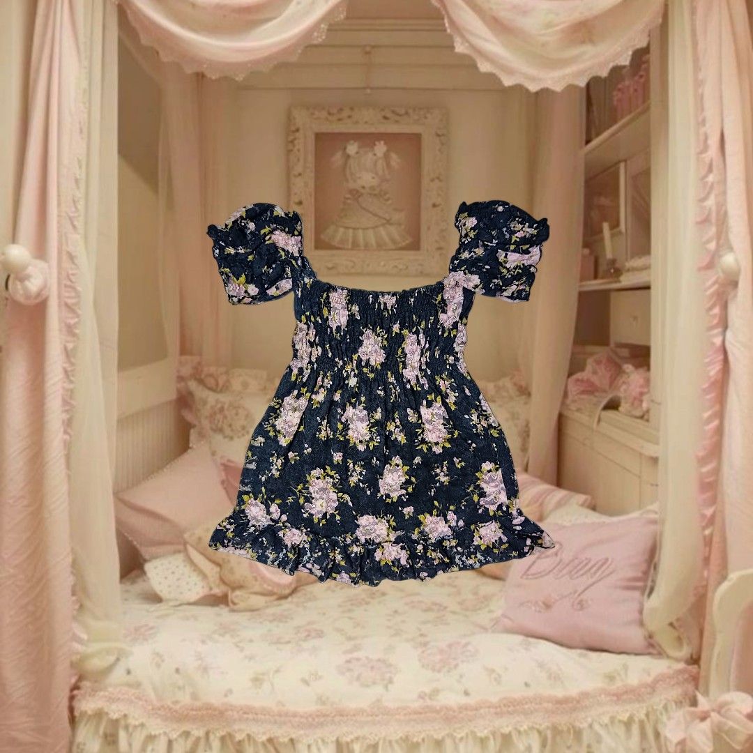 floral smoke mini dress coquette, cottagore core, fairycore, dollette ...