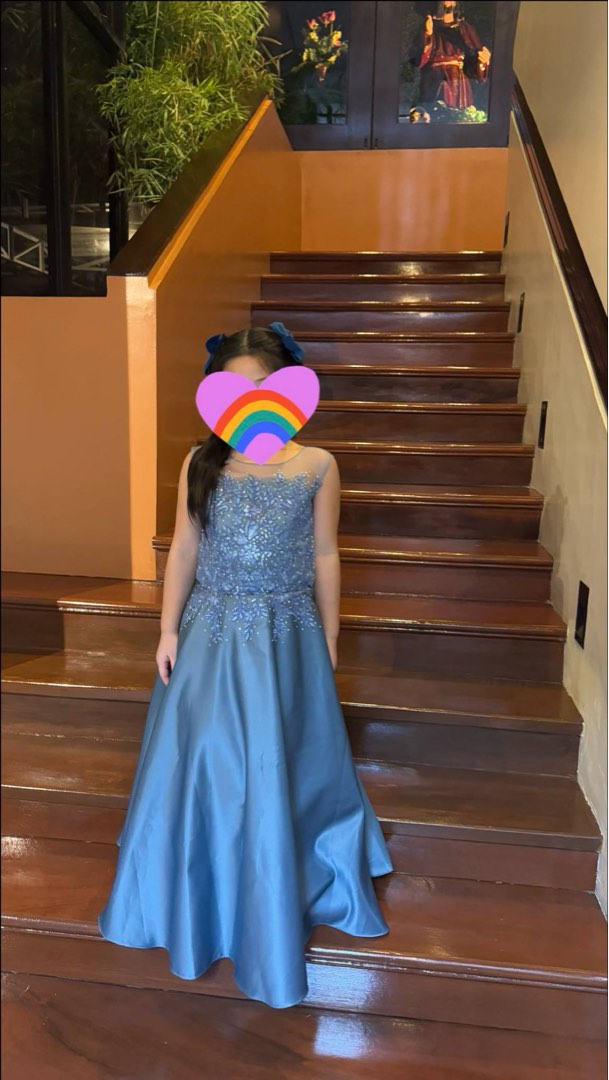 Flower Girl Gown Dusk Blue Color, Babies & Kids, Babies & Kids Fashion ...