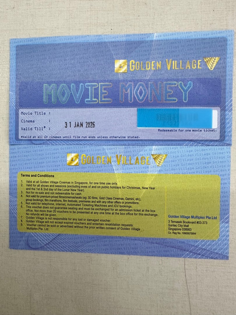 Golden Village Movie Ticket, Tickets & Vouchers, Vouchers on Carousell
