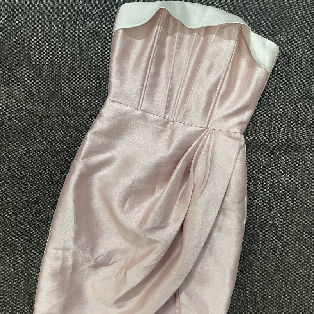 LAURE BY ROMA Pink Satin Tube Midi Dress, Women's Fashion, Dresses ...