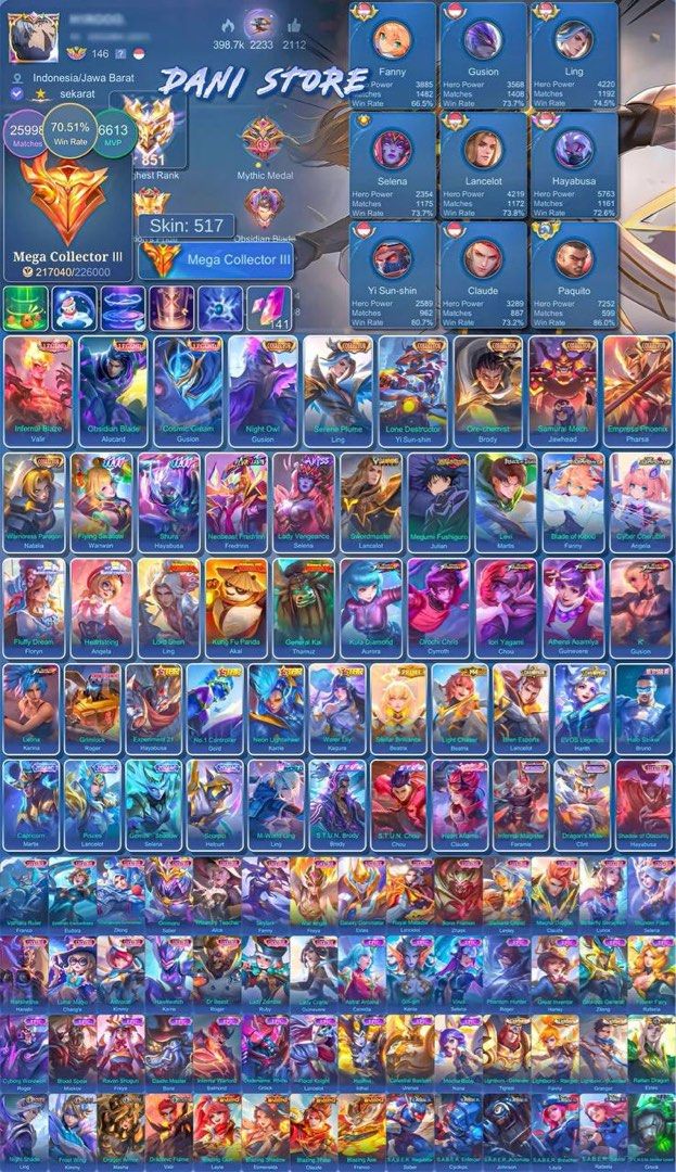 Mobile Legends Account High Winrate Full RANK EX 851 STARS, Video ...