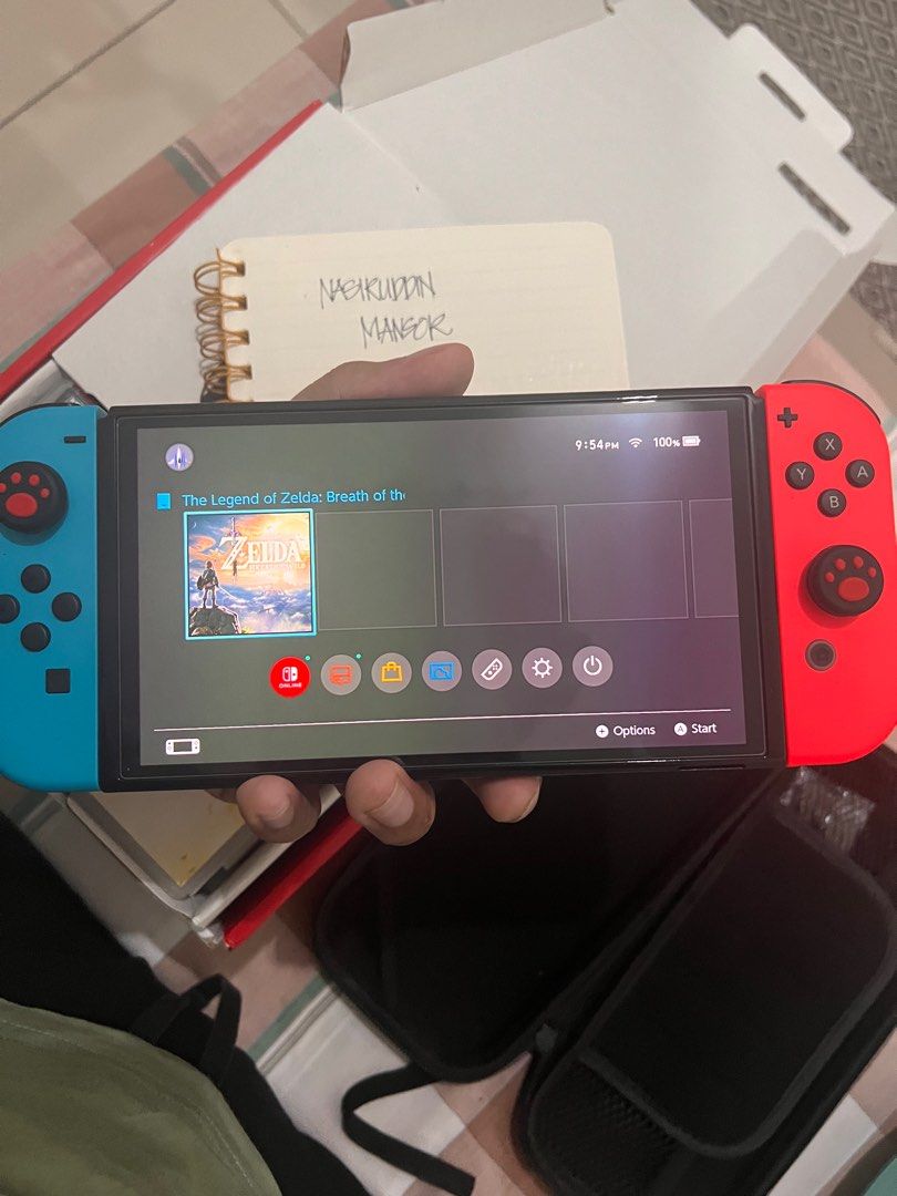Full Set Nintendo Switch Neon Oled + Zelda BOTW, Video Gaming, Video ...
