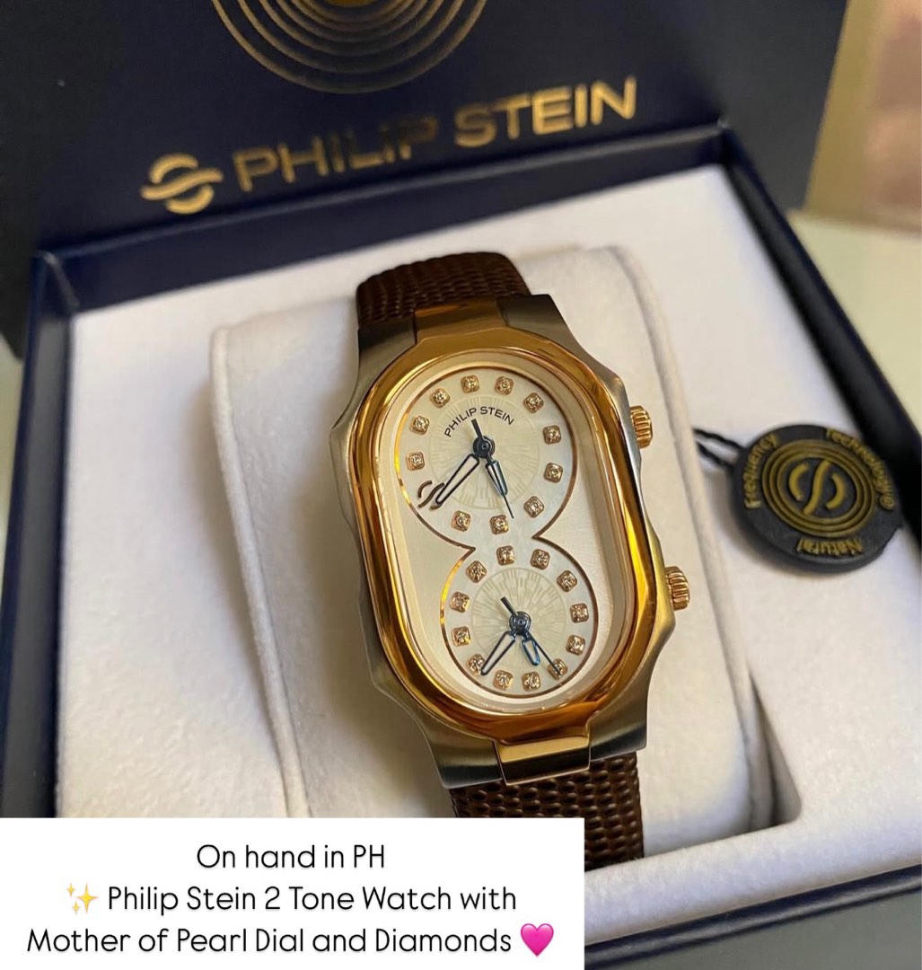 Philip Stein 2 Tone Watch with Mother of Pearl Dial and Diamonds ...
