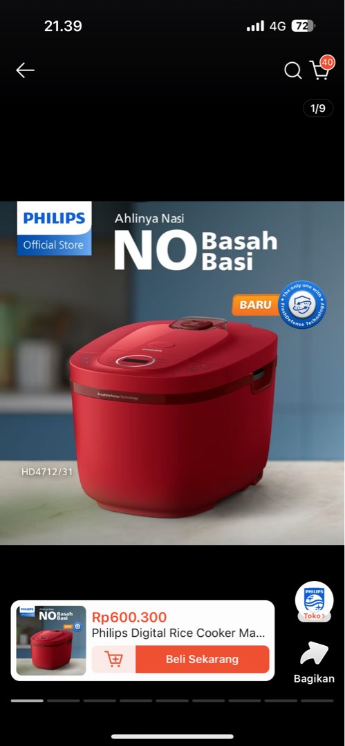 Philips Digital Rice Cooker Magicom 1.8 L - 3000 Digital Series HD4712 ...