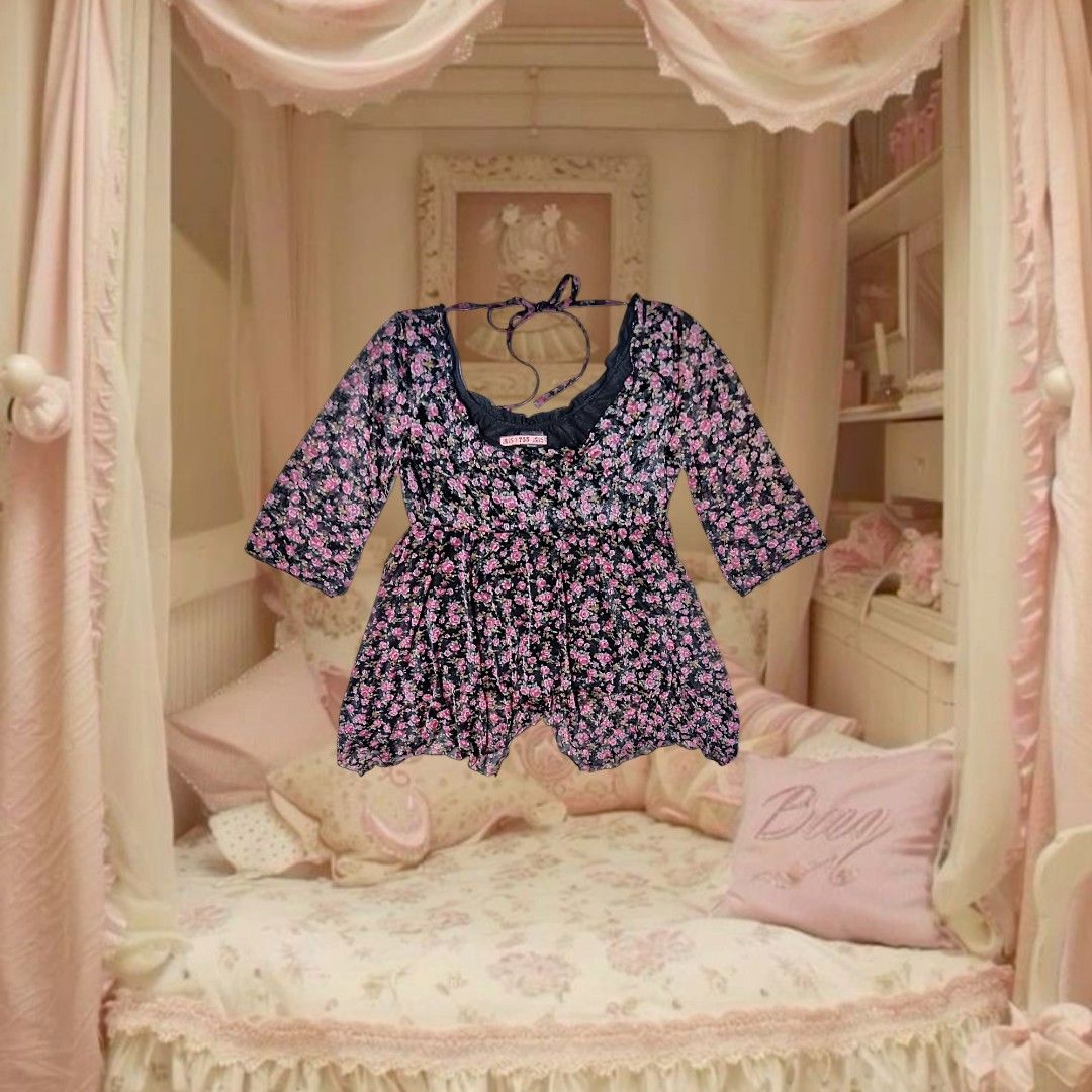 rosy shabby top coquette, cottagore core, fairycore, dollette ...