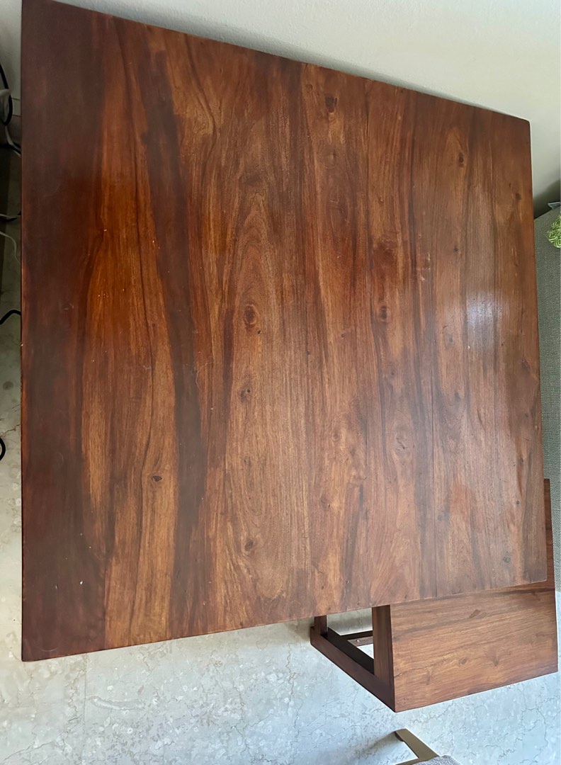 Solid wood table with 4 pull out stools, Furniture & Home Living ...