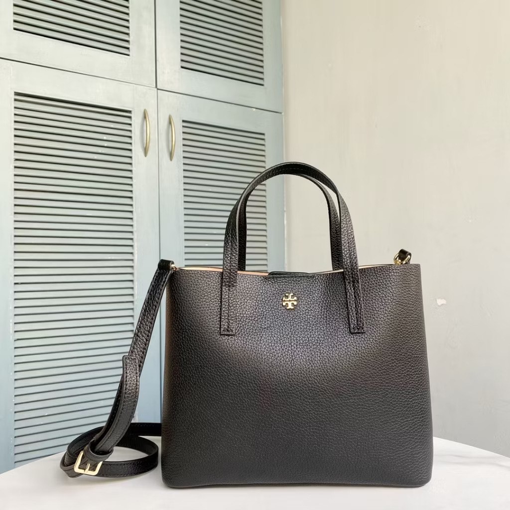 Tory burch blake small tote bag black Devon sand gold, Fesyen Wanita, Tas & Dompet di Carousell