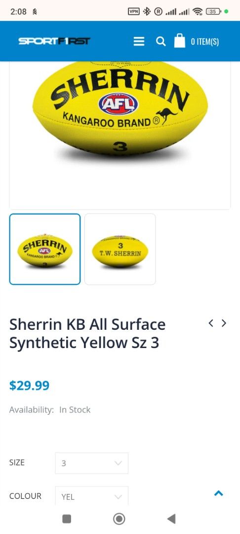 TW Sherrin Kangaroo Brand Yellow AFL Australian Football 3 Ball, Sports ...