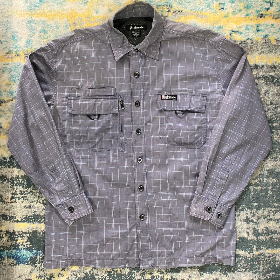 Vintage Airwalk Boarding Checked Button Up Shirt, Men's Fashion ...