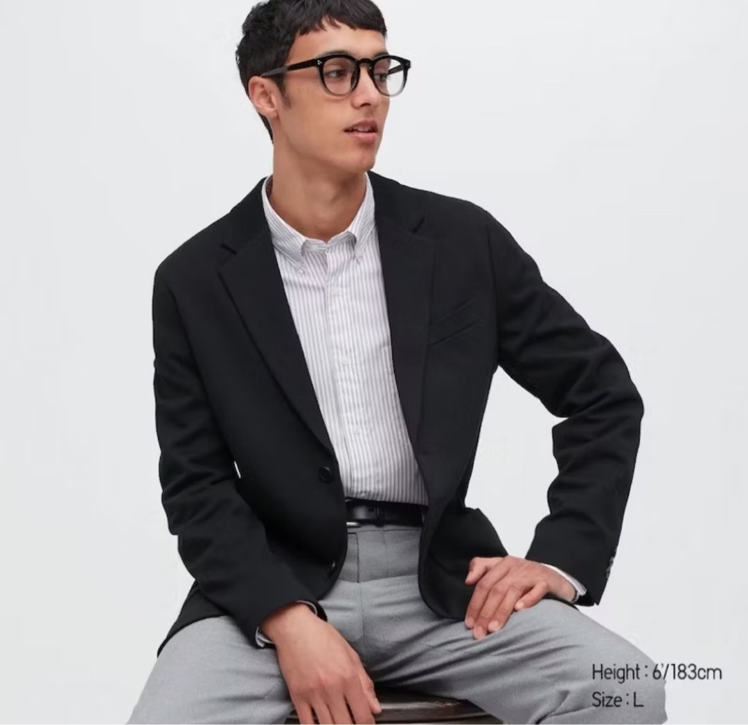 (XL) MUJI Men's Stretch Comfort Blazer Jacket - BLACK, Men's Fashion, Coats, Jackets and ...
