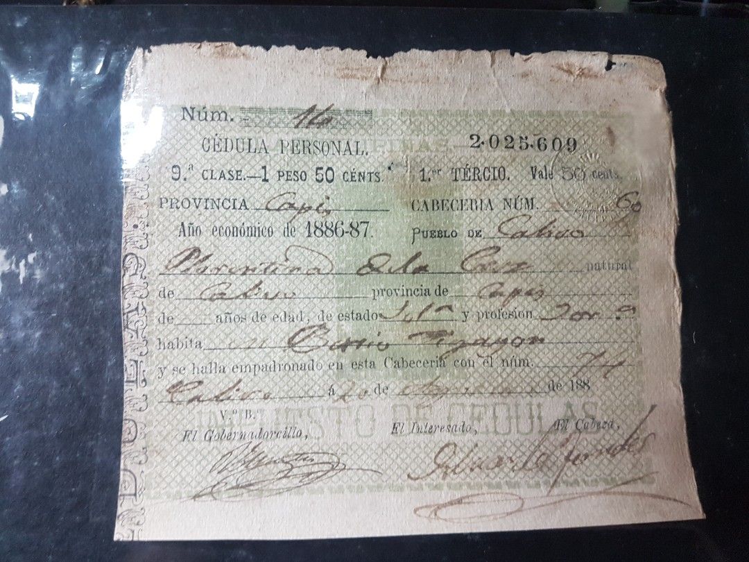 1886-87 PHILIPPINE CEDULA SPANISH COLONIAL ERA ANTIQUE FILIPINIANA ...