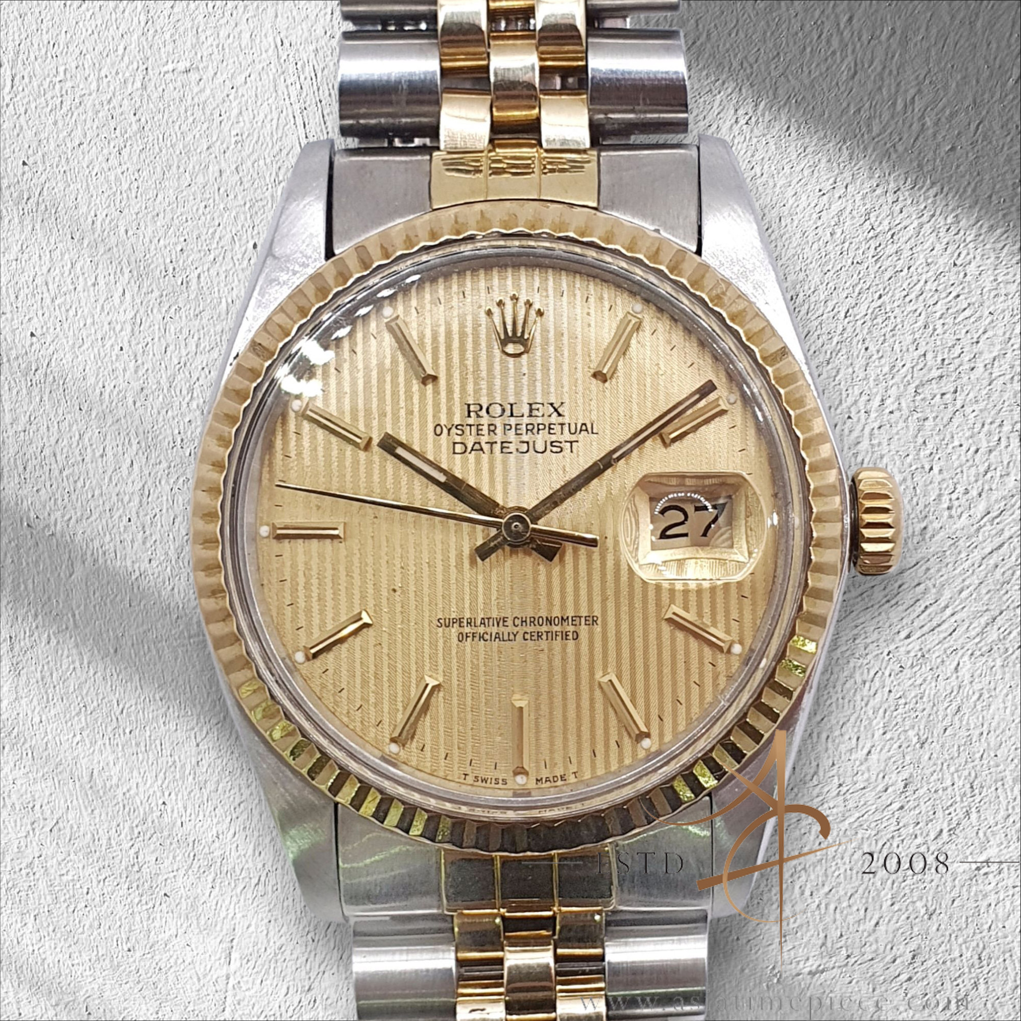 1984 Rolex Datejust 16013 Champagne Tapestry Dial Vintage Watch w Box ...