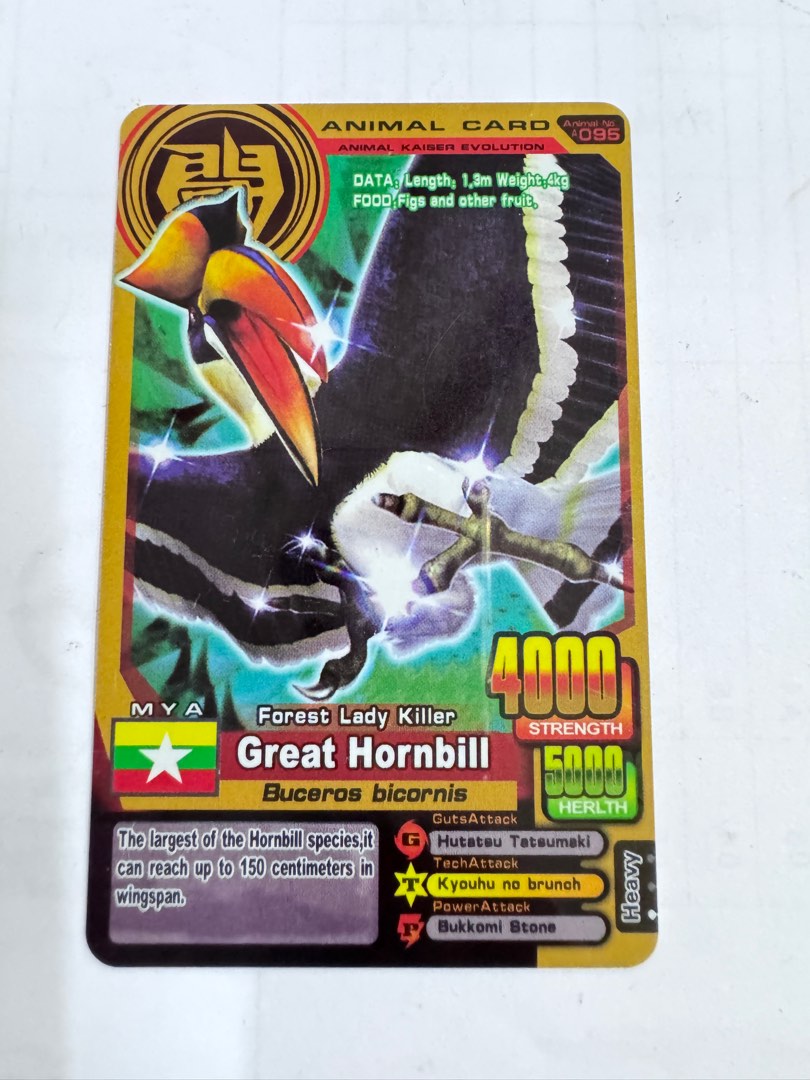 "Animal Kaiser" arcade game card featuring " Great Hornbill", Hobbies & Toys, Collectibles ...