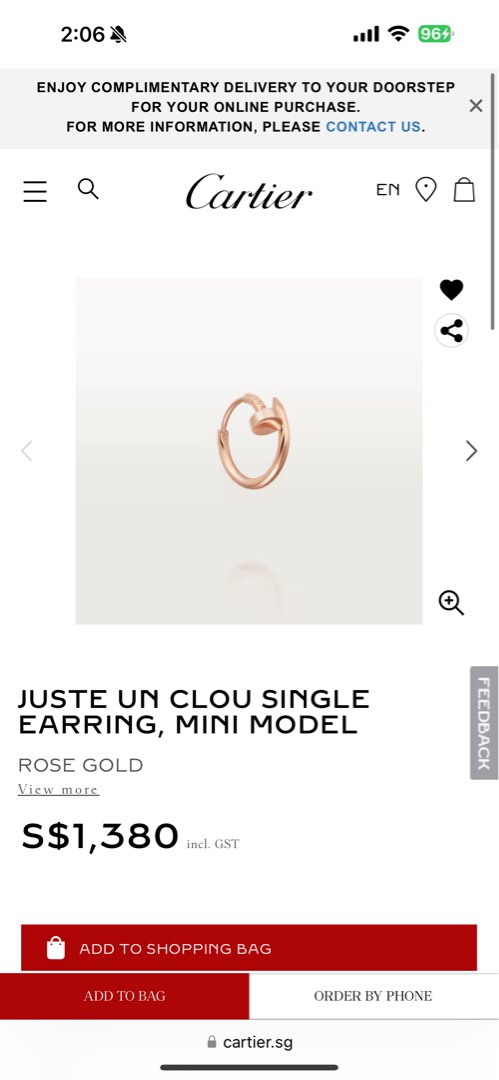 Cartier Authentic Juste Un Clou Mini earring, Luxury, Accessories on ...