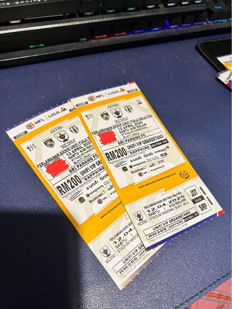 FINAL UNIFI PIALA MALAYSIA JDT v SPFC (VIP GRANDSTAND) x 2 TIKET RM250 ...