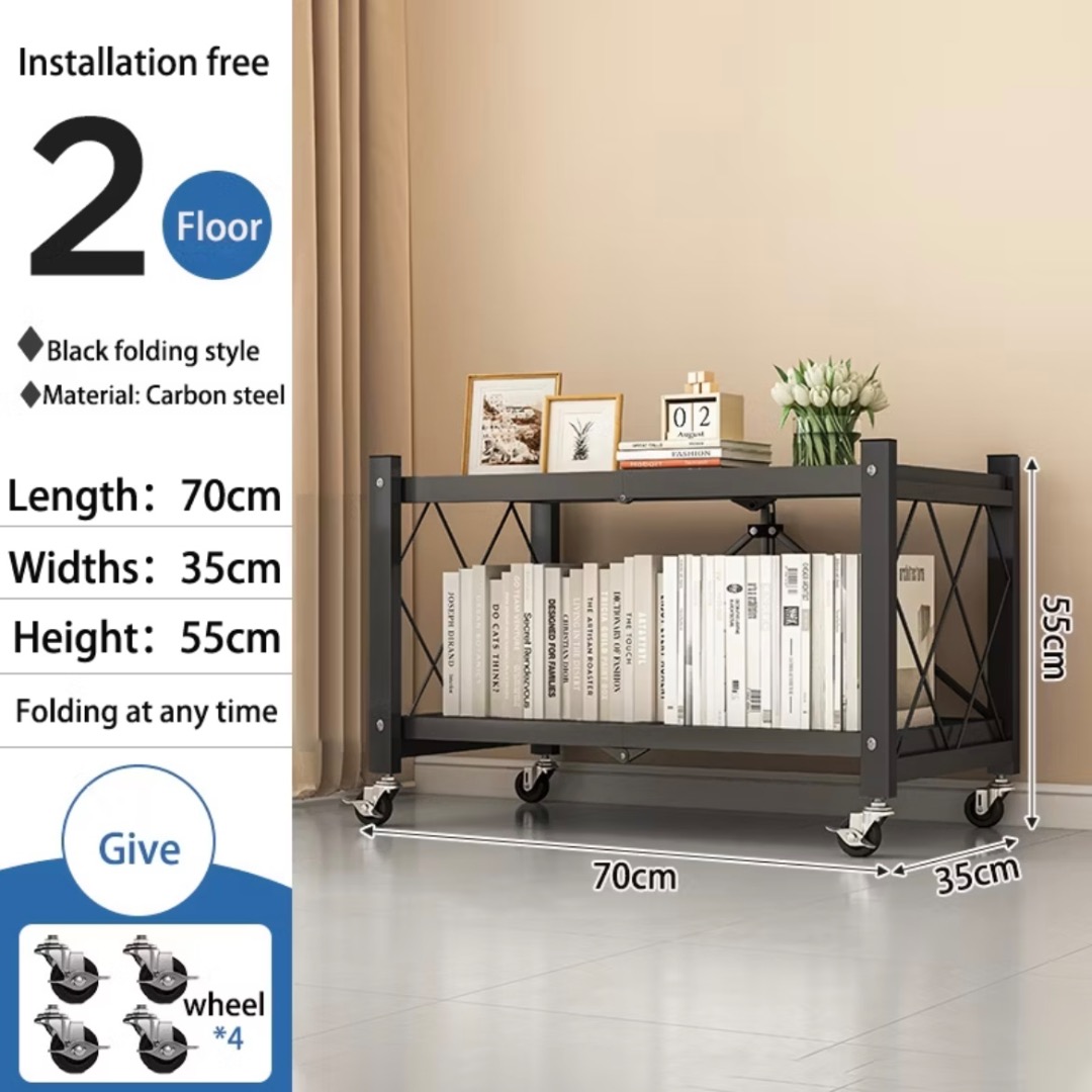 Foldable Shelf Rack With Wheels | 3 Tier Metal Storage Rack | Foldable ...