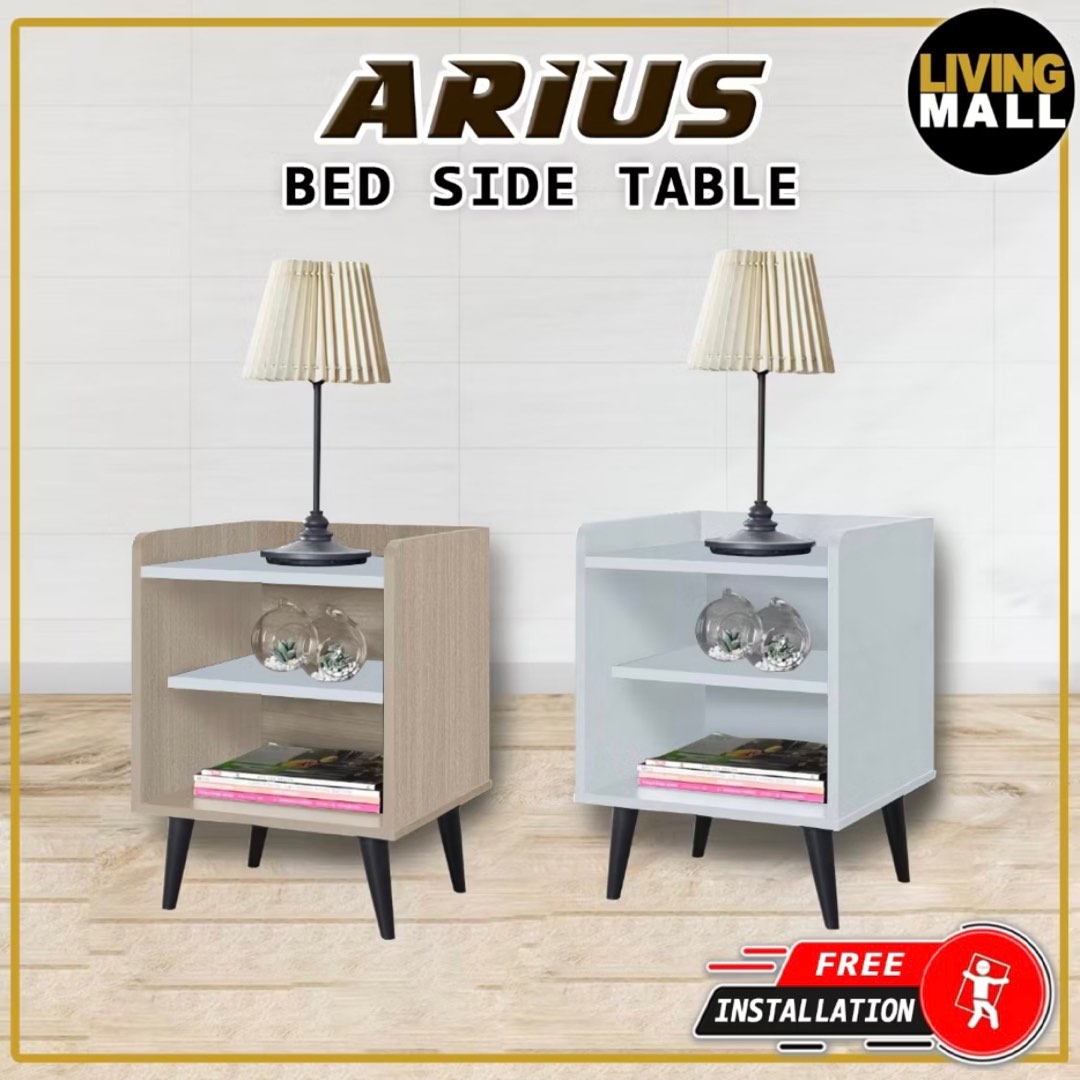 [FREE INSTALLATION] Wood Bedside Table With Open Shelf | Modern ...