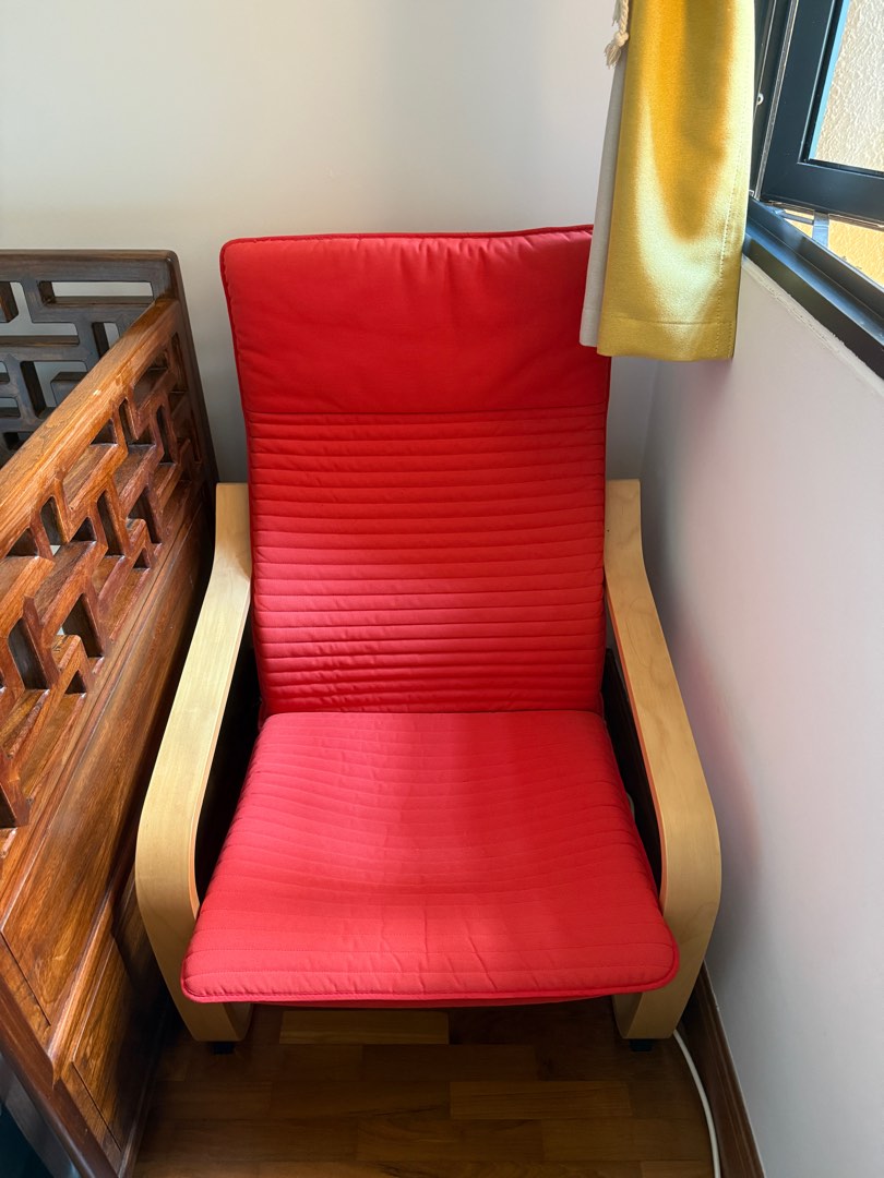 IKEA Poang Armchair with Red Cover, Furniture & Home Living, Furniture ...