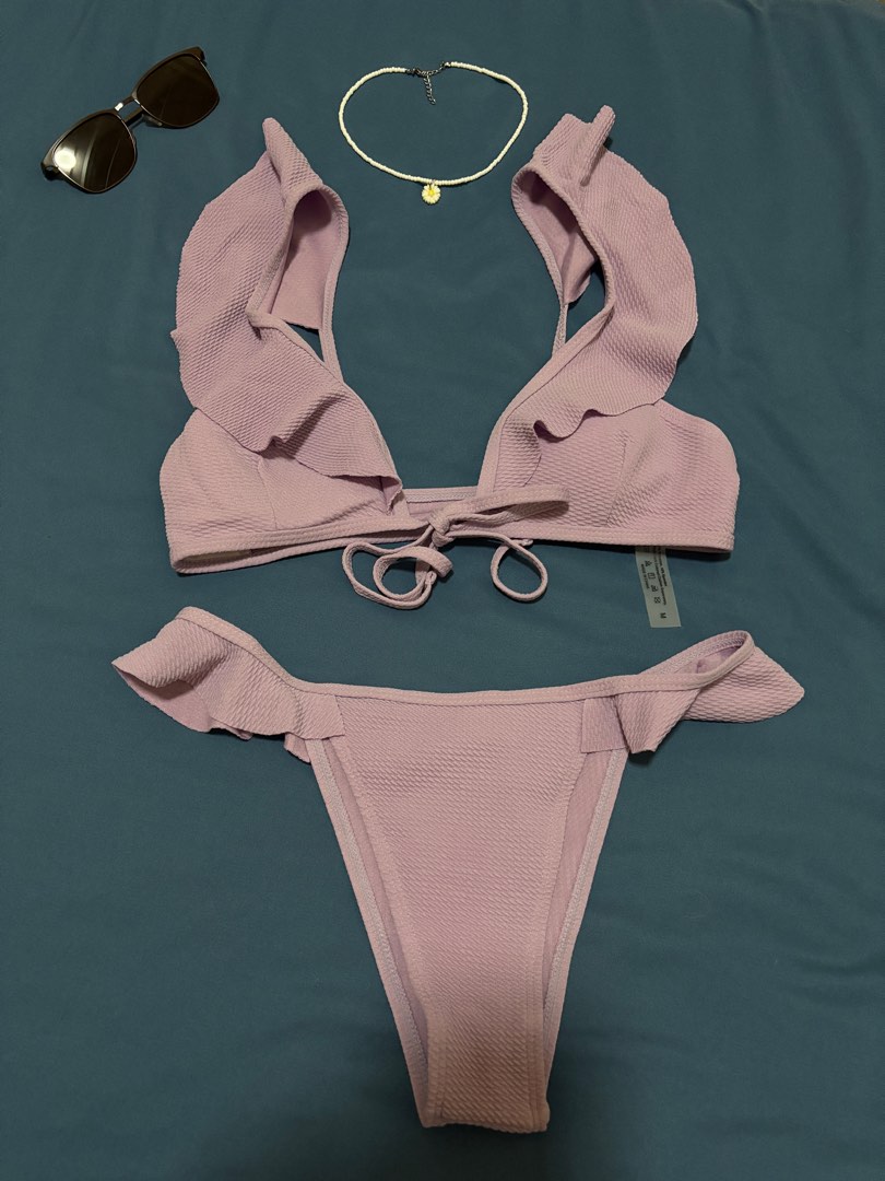 Lavender Ruffle Two-Piece Bikini, Women's Fashion, Swimwear, Bikinis ...