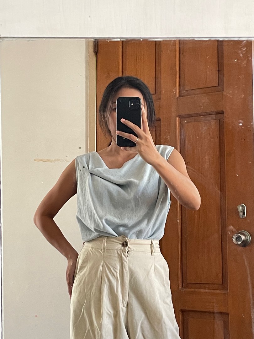 Linen top thrifted, Women's Fashion, Tops, Blouses on Carousell