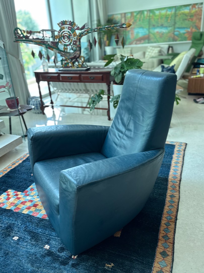 Longa blue leather lounge chair Gerard van den Berg, Furniture & Home ...
