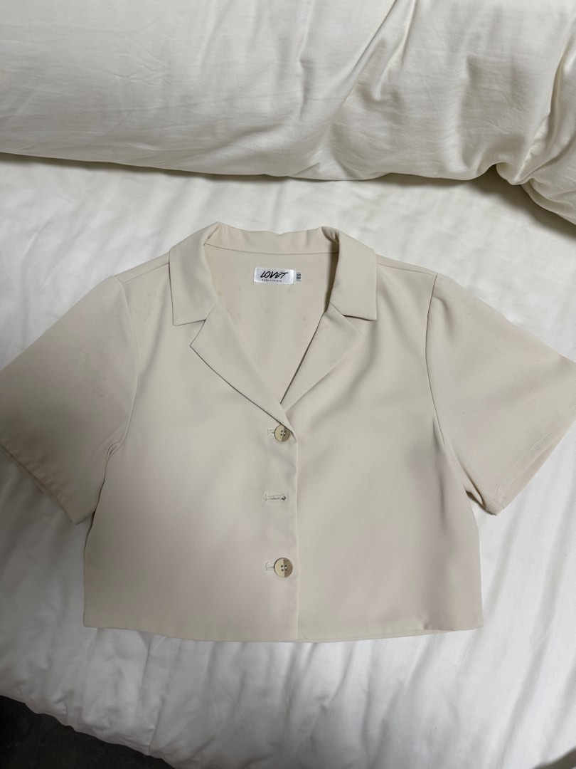 lovet button down cream oat top, Women's Fashion, Tops, Blouses on ...