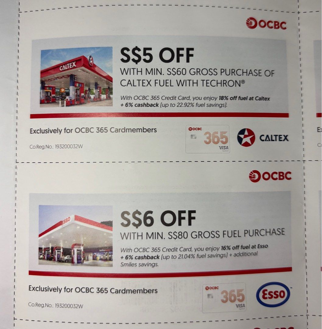 OCBC X Caltex & Esso voucher (valid till 1st sep 2025), Tickets ...