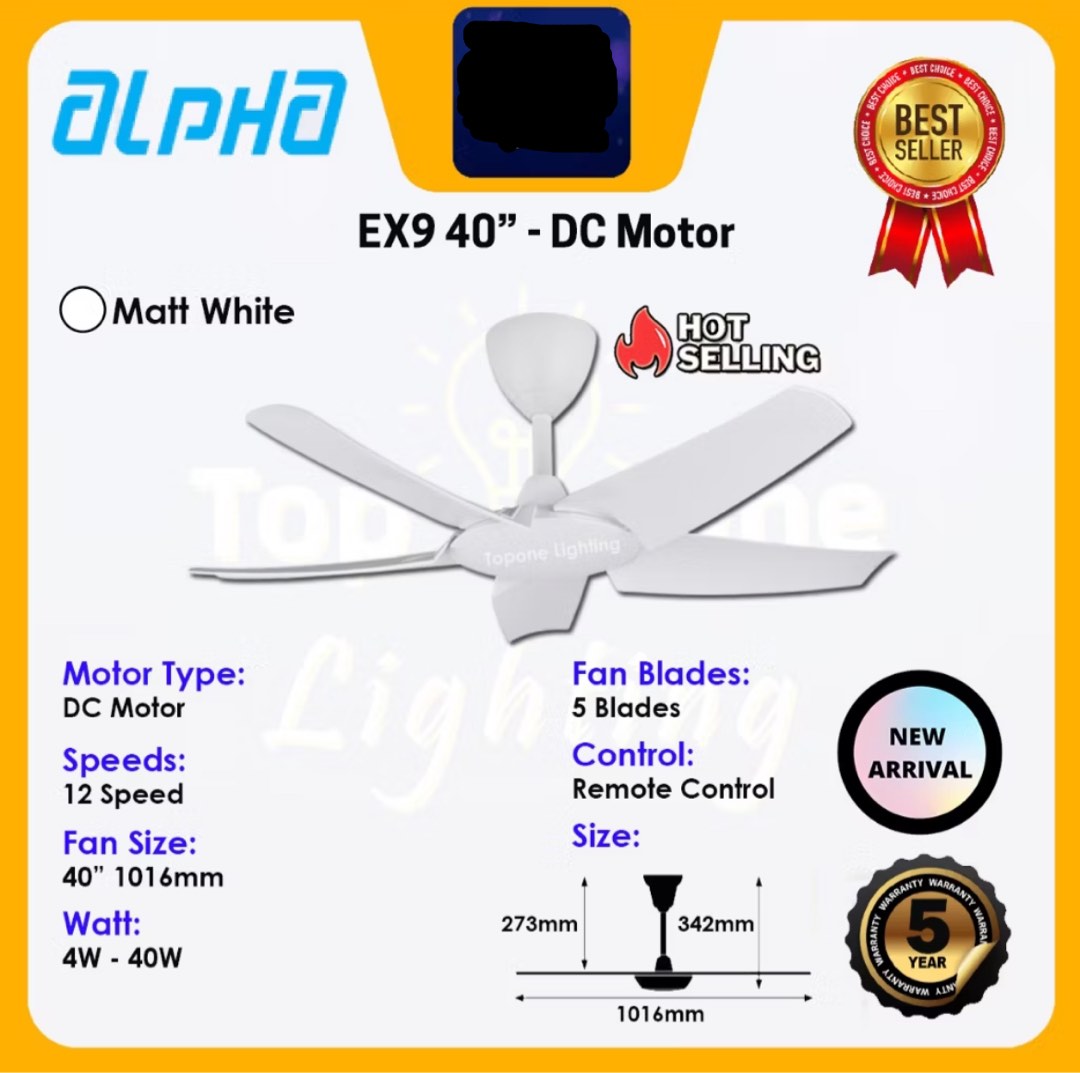 [Original] Alpha Cosa EX9 5 blades DC Motor 8 speeds 40” (white colour ...