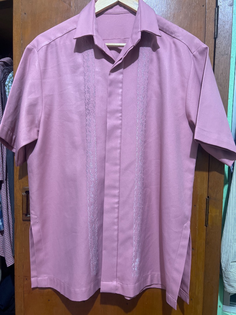 pink polo barong, Men's Fashion, Tops & Sets, Formal Shirts on Carousell