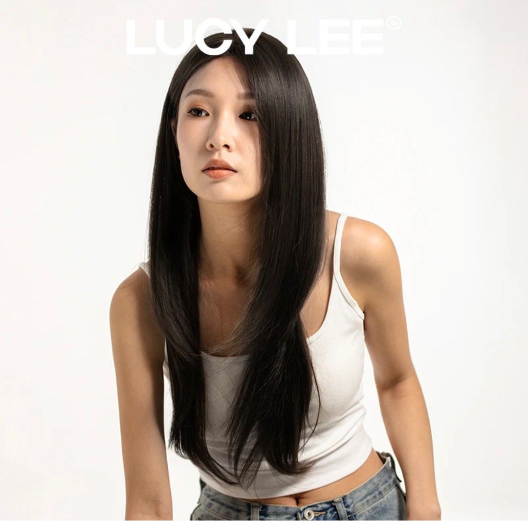 premium lucy lee black layer cut long straight hair wig, Beauty ...