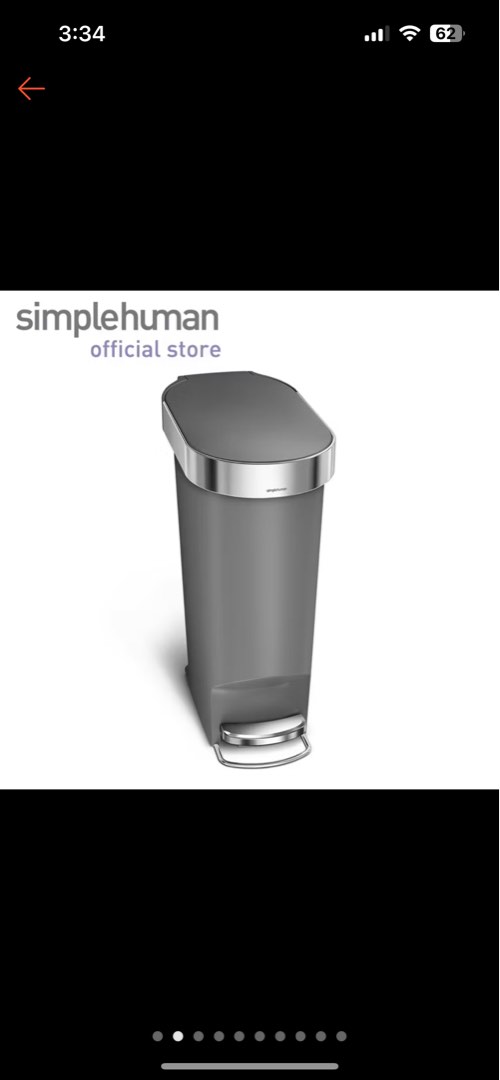 Simplehuman 40L Plastic Slim Step Trash Bin, Furniture & Home Living, Bathroom & Kitchen ...