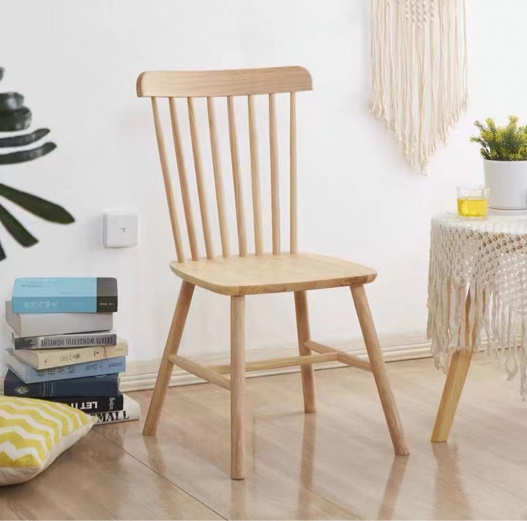 Solid wood rubber wood timber dining chair, Furniture & Home Living ...