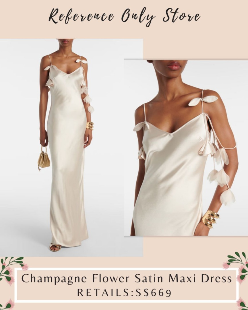 SP Champagne Flower Satin Maxi Dress, Women's Fashion, Dresses & Sets ...