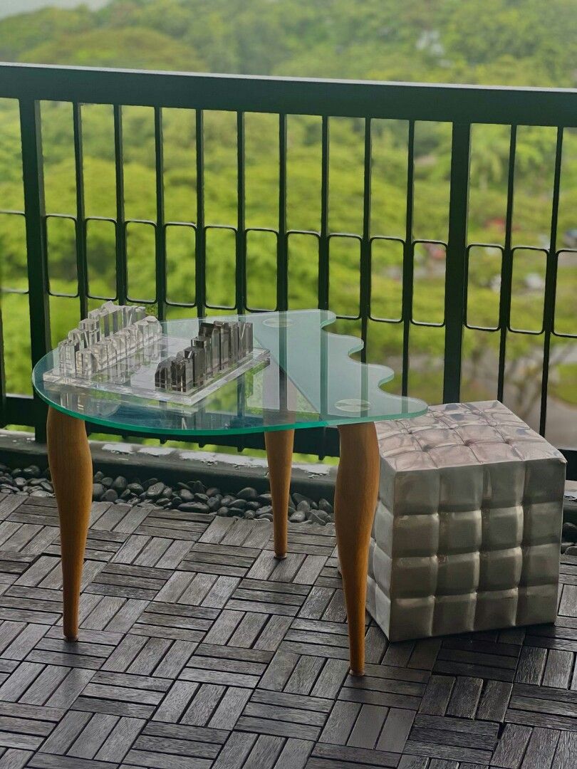 Stunning CB2 Bestseller Chess Set with Vintage 3 legged table - && side ...