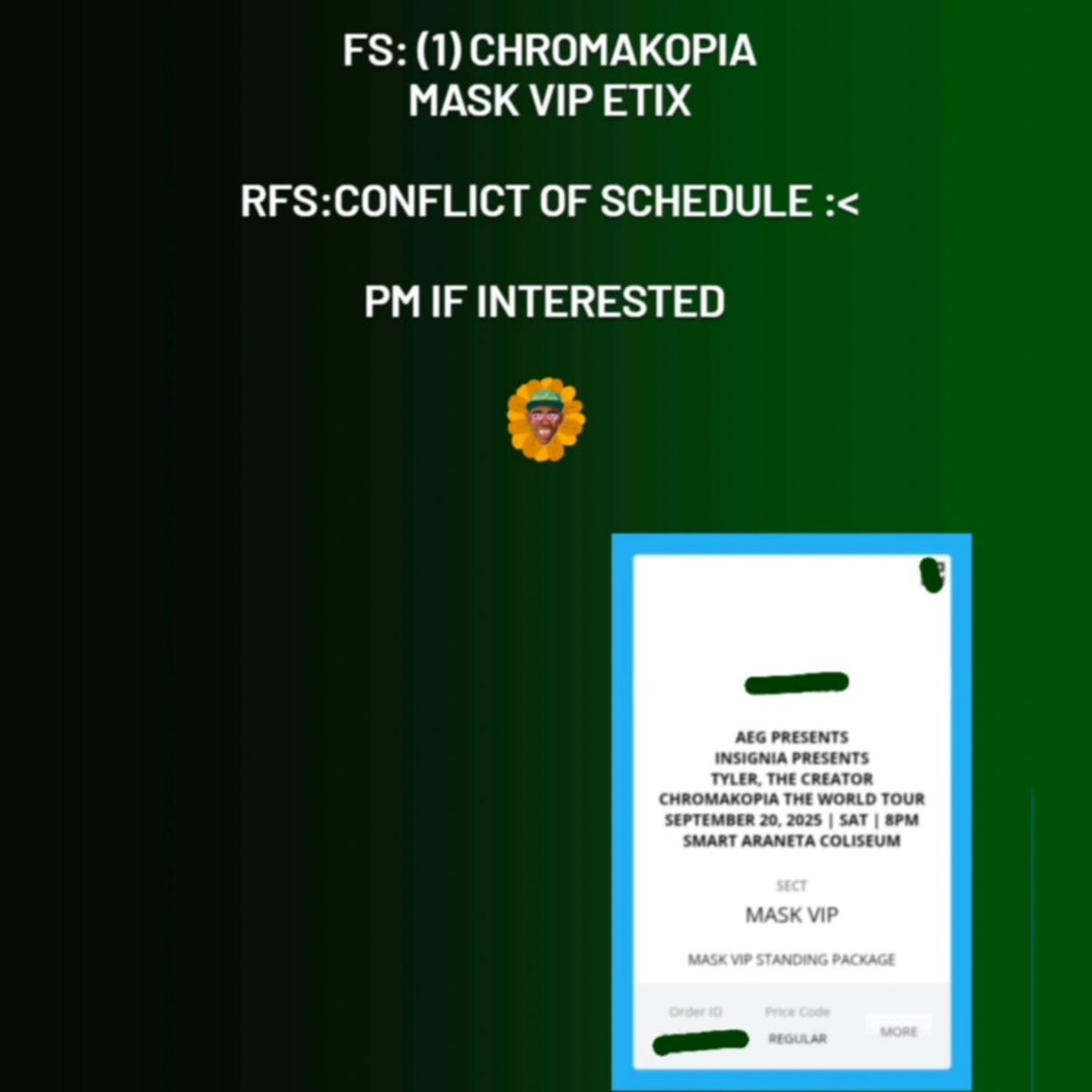 Tyler the Creator CHROMAKOPIA MANILA DAY 1 Mask VIP Package, Tickets ...
