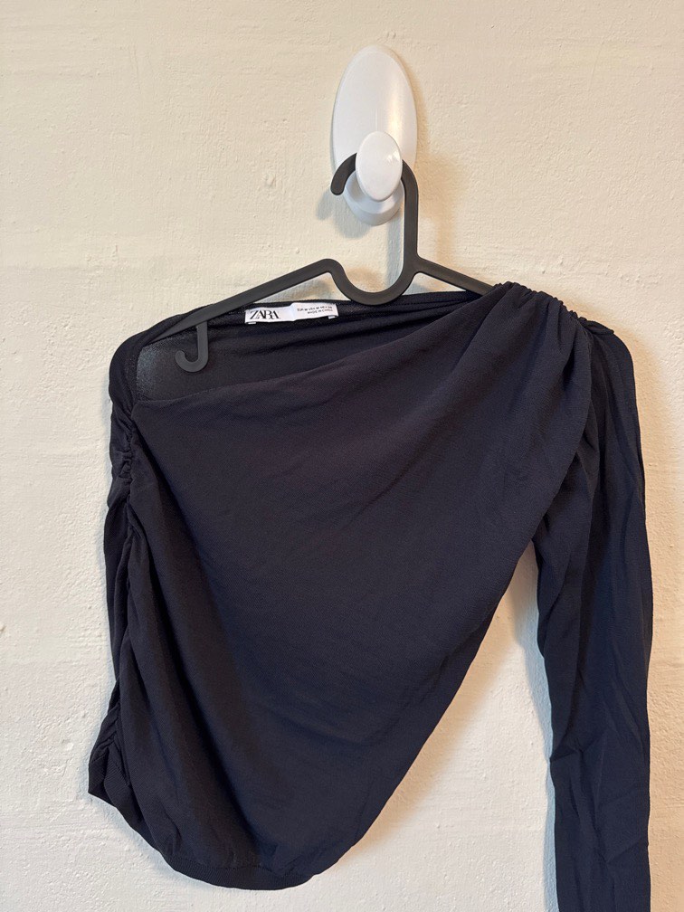 Zara Black Toga Top, Women's Fashion, Tops, Blouses on Carousell