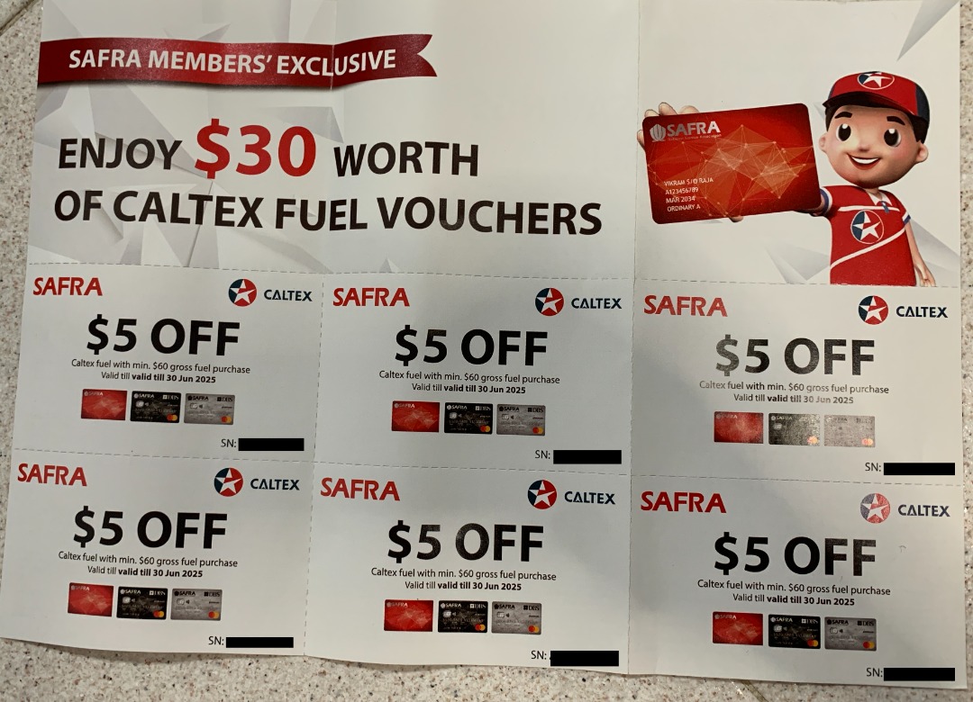 CALTEX Fuel Vouchers ($30) - SAFRA Card, Tickets & Vouchers, Vouchers ...