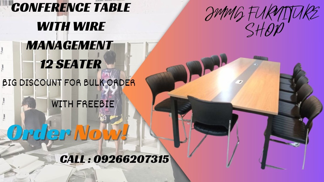 Conference table with wire management, Furniture & Home Living, Office ...