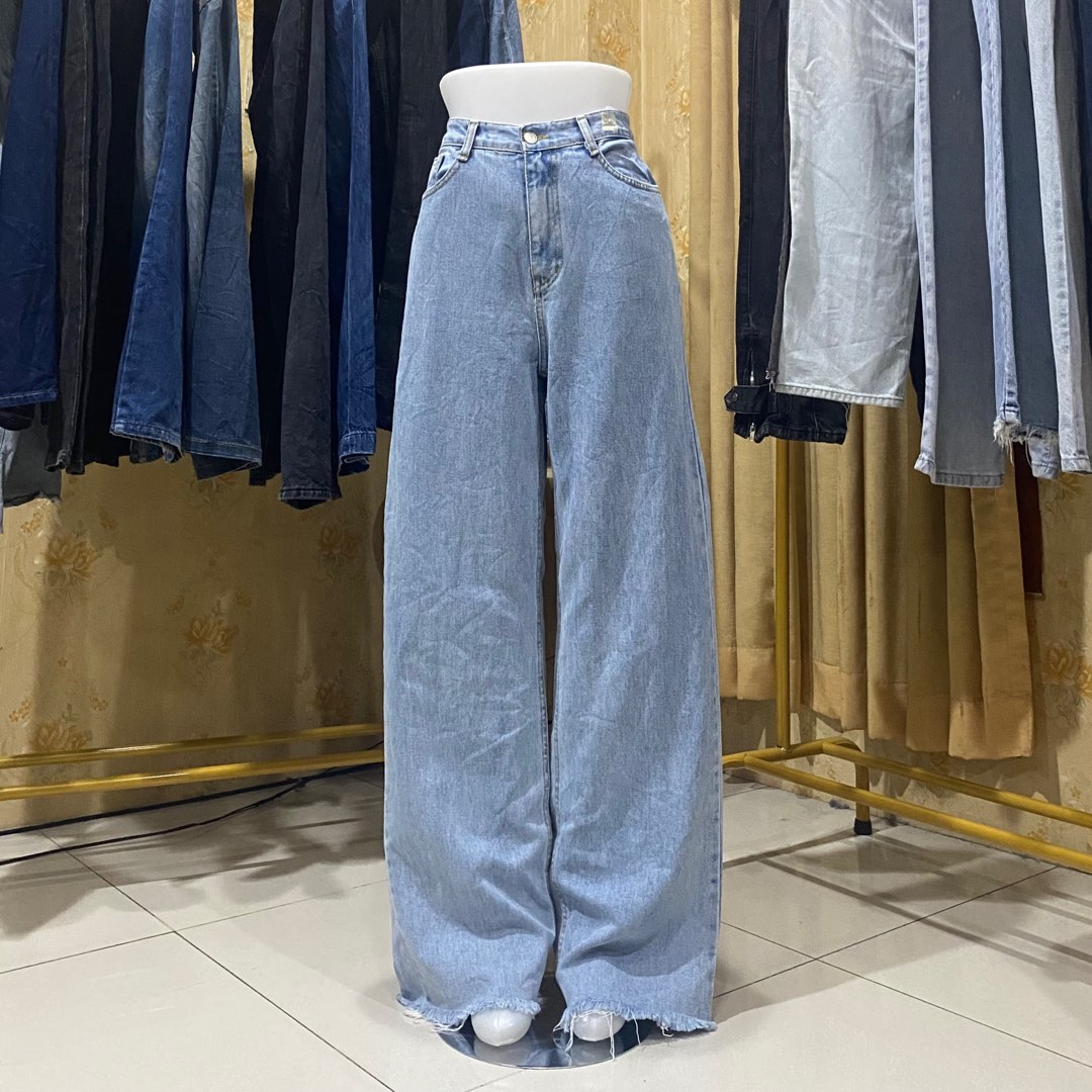 Dark Victory Highwaisted Baggy Culottes Jeans Unfinished, Fesyen Wanita ...