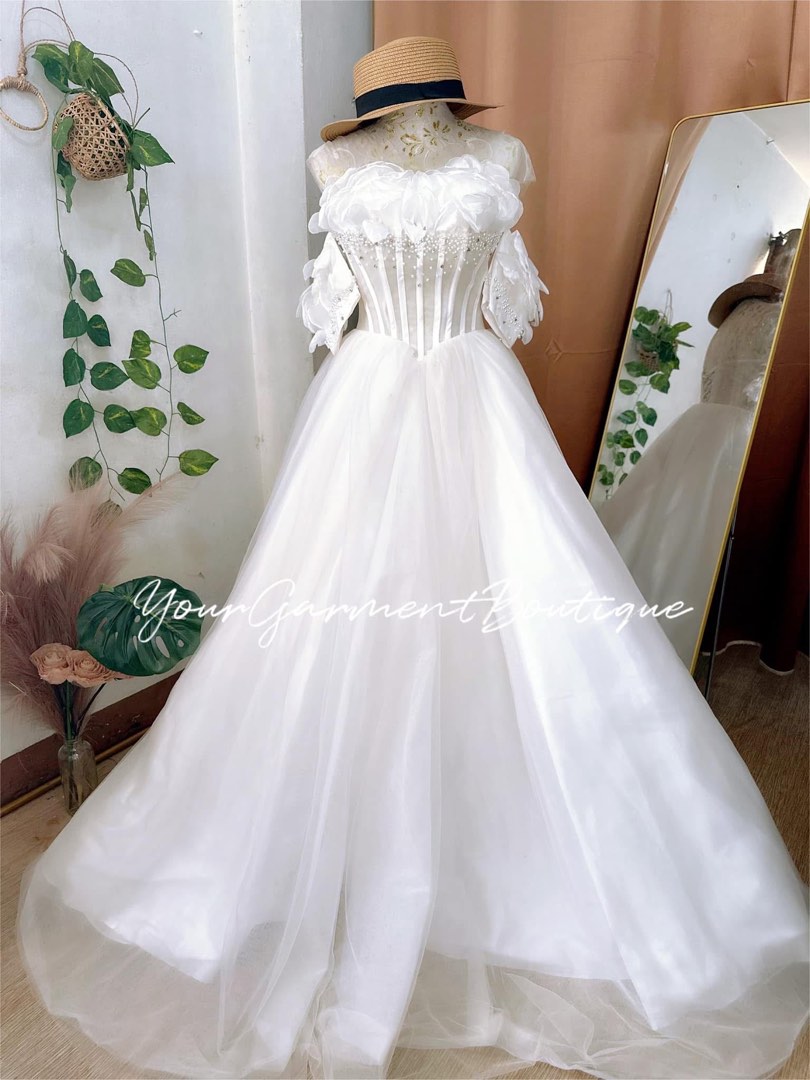 Ethereal Style Beaded Floral Wedding Gown + Freebie dress, Women's ...