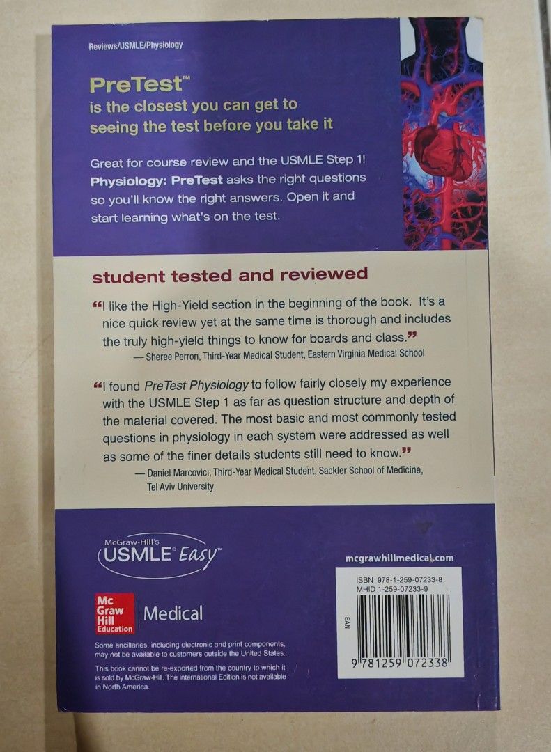 Pre Test Physiology USMLE Step 1, Hobbies & Toys, Books & Magazines ...