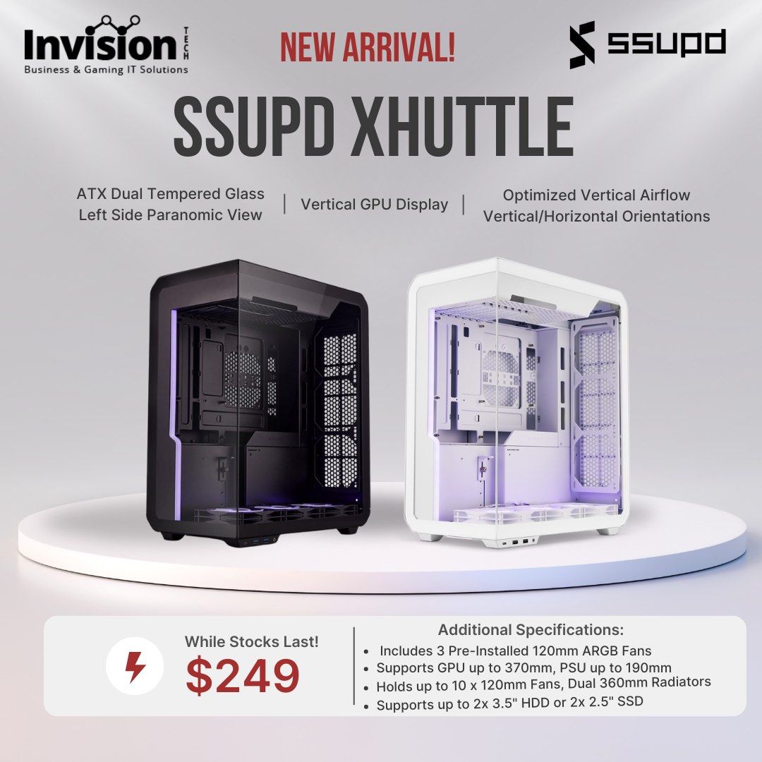 SSUPD Xhuttle ATX Dual Tempered Glass with Vertical GPU Display & RGB ...