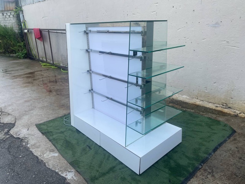 YC15B3 Rak Pameran Kaca Glass Gondola Display Hook Rack with Rollers ...