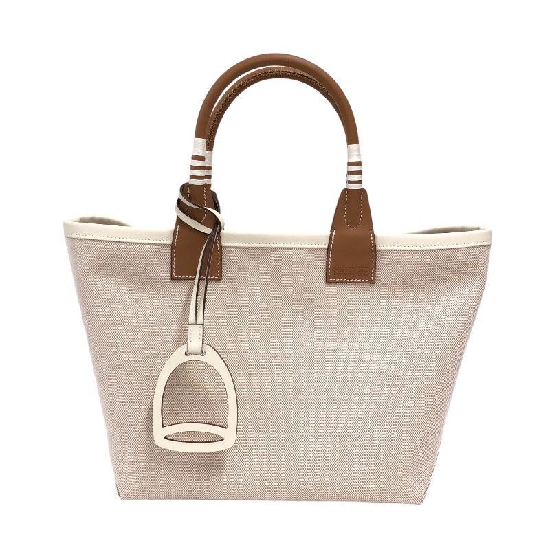 Authentic HERMES Steeple 25 U-stamped Ecru x Gold Toile H/Swift, Luxury ...