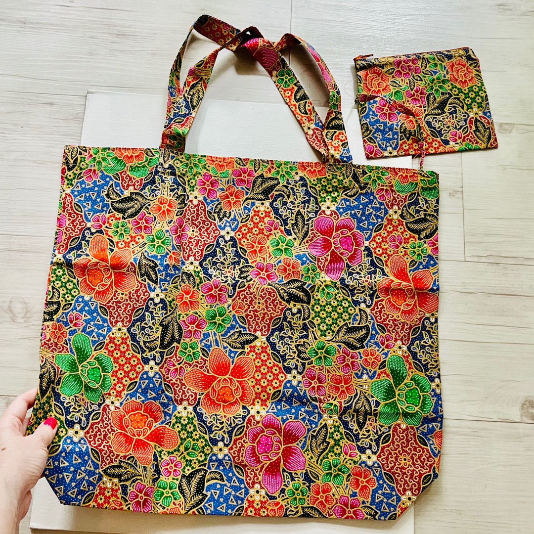 Batik 45cm Large Foldable Tote Bag Handmade in Singapore, Women's ...